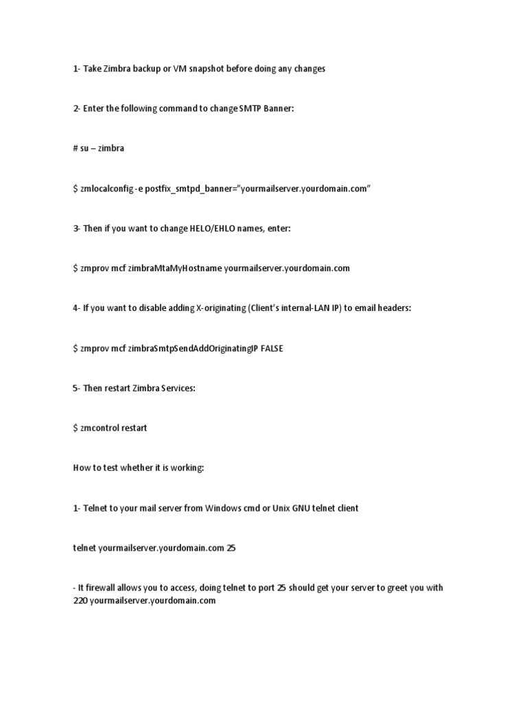 How To Change SMTP Banner, HELO, EHLO Greetings For Zimbra | PDF | Internet Standards | Data ...