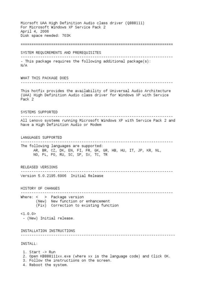 UAA HD Audio Driver for Windows XP | PDF | Windows Xp | Microsoft Windows