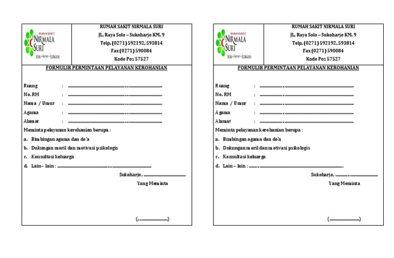 Formulir Permintaan Pelayanan Kerohanian | PDF