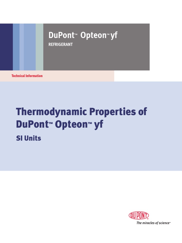 Thermodynamic Properties of Dupont Opteon Yf | PDF | Enthalpy | Pressure