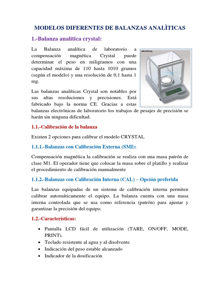 Calibración y Tipos de Balanzas Analíticas | PDF | Balanza | Calibración