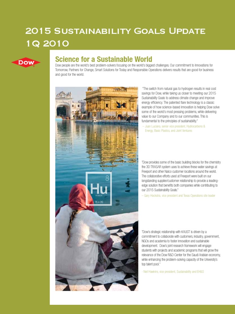 2015 Sustainability Goals Update 1Q 2010: Science For A Sustainable World | PDF | Dow Chemical ...