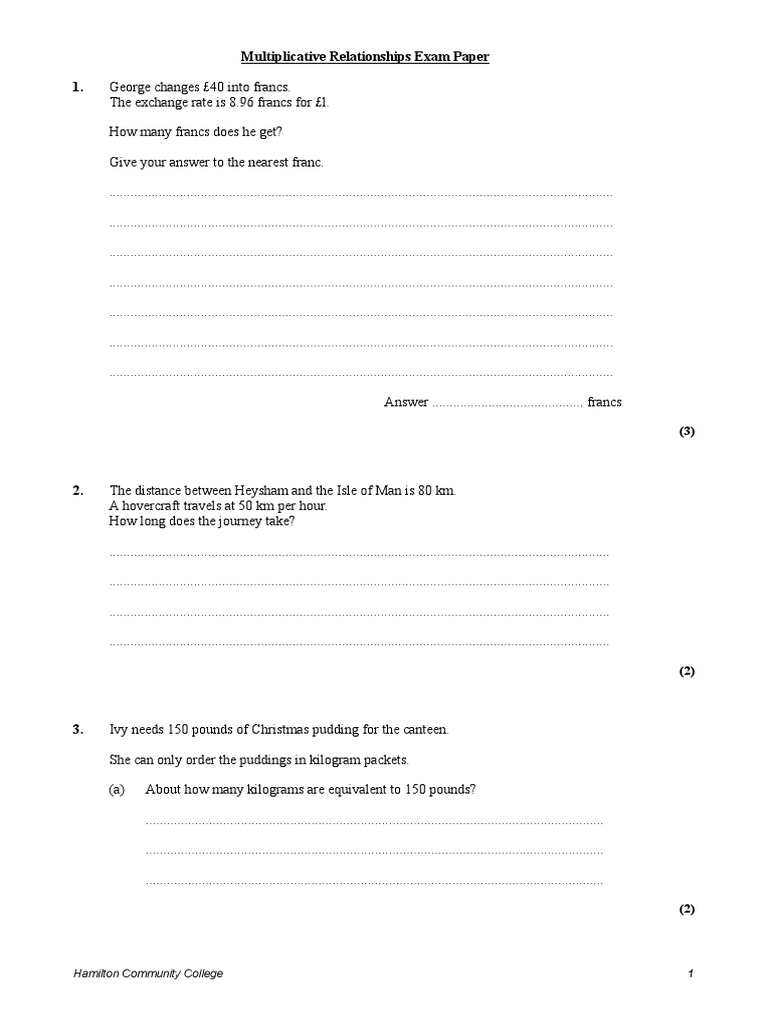 GCSE Exam Questions - Multiplicative Relationships | PDF | Speed | Nature
