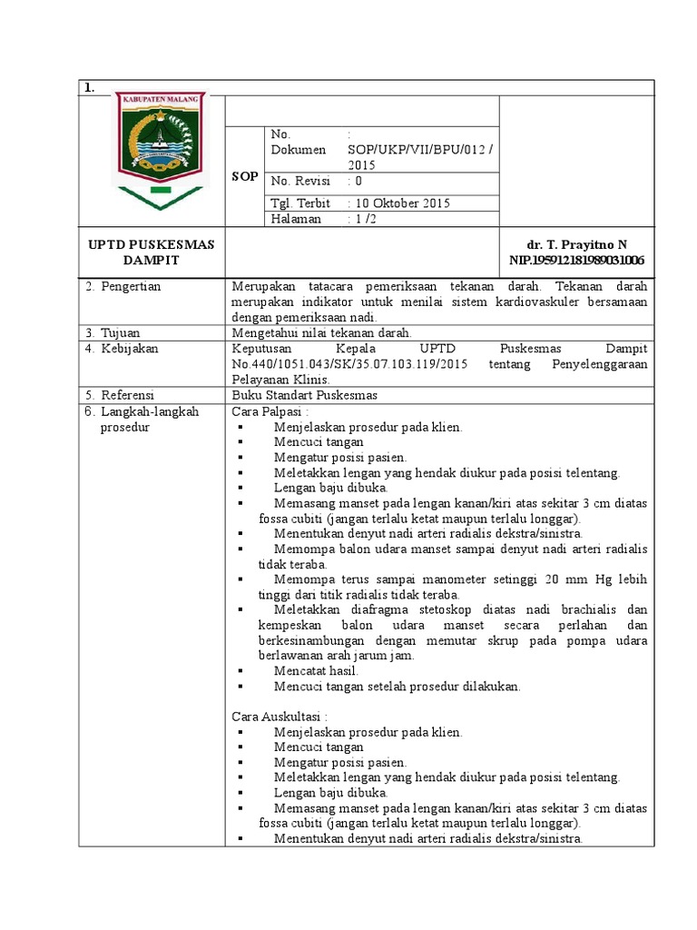 SOP Mengukur Tekanan Darah | PDF | Pengembangan Diri | Sains & Matematika