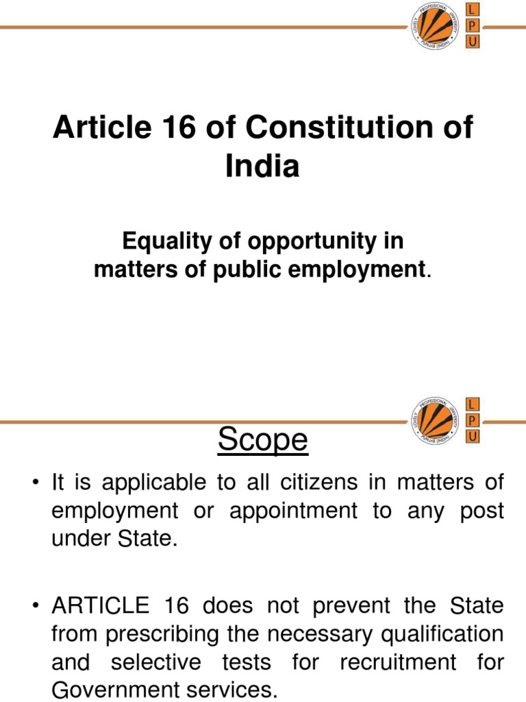 Article 16 of Constitution of India | PDF | Government | Justice