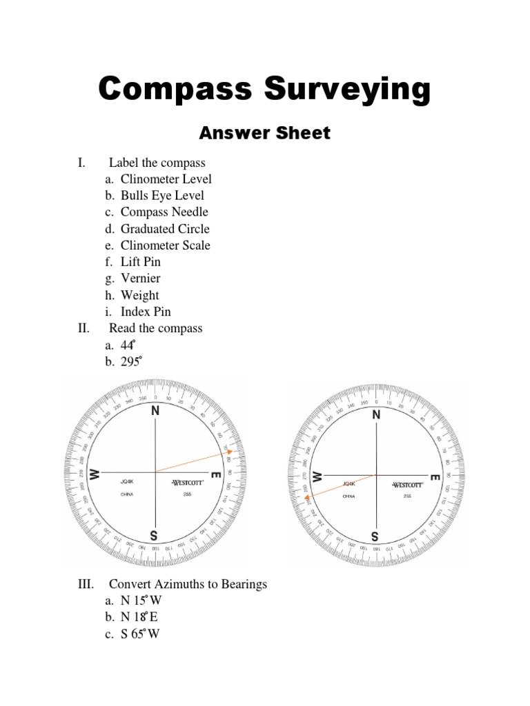 Compass Surveying: Answer Sheet | PDF | Teaching Methods & Materials