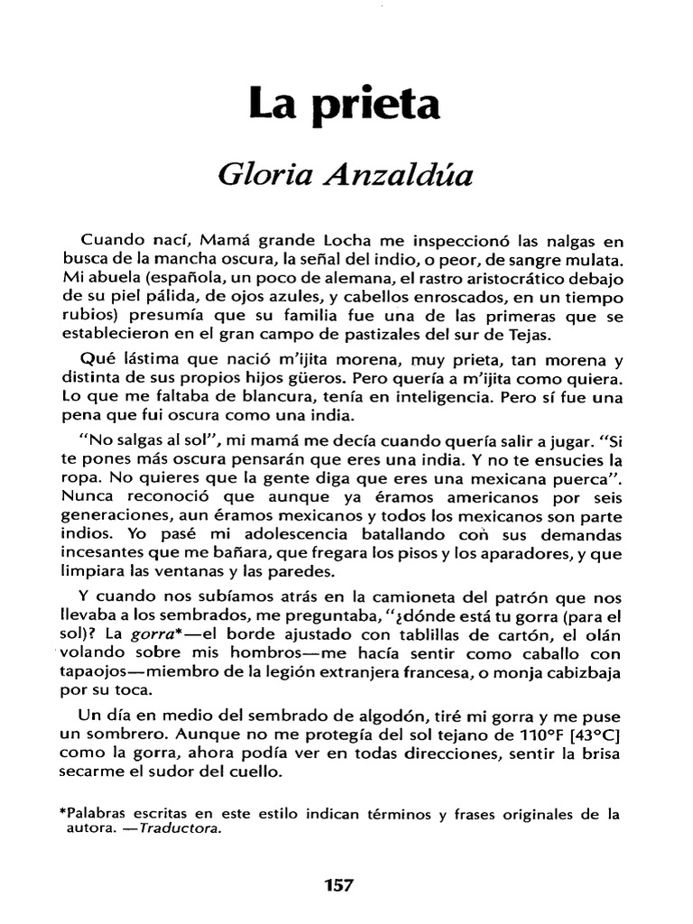 La Prieta - Gloria Anzaldúa PDF | PDF