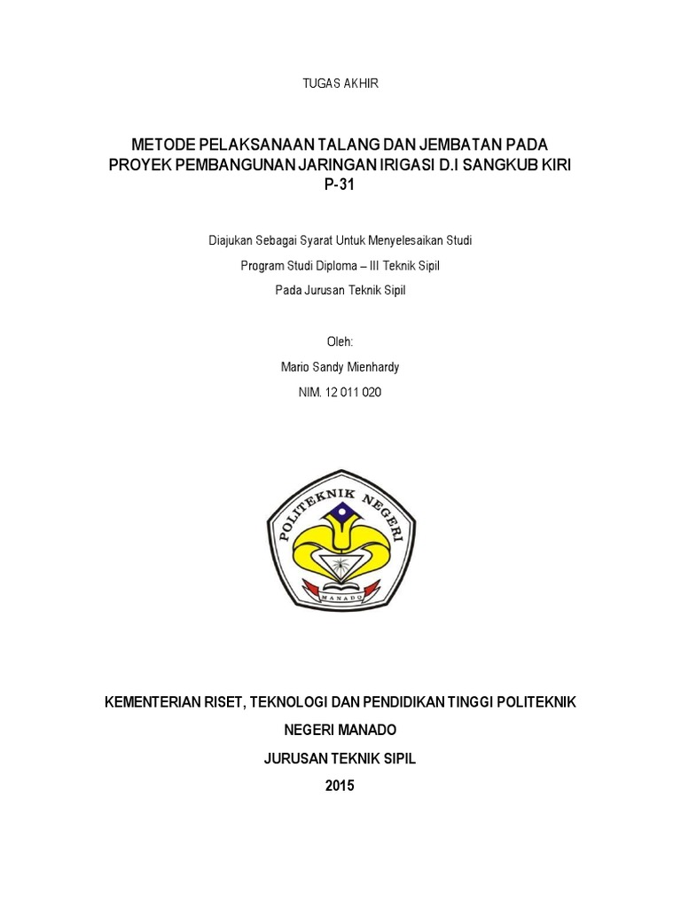 Metode Pelaksanaan Talang Dan Jembatan Pada Proyek Pembangunan Jaringan Irigasi D.I Sangkub Kiri ...