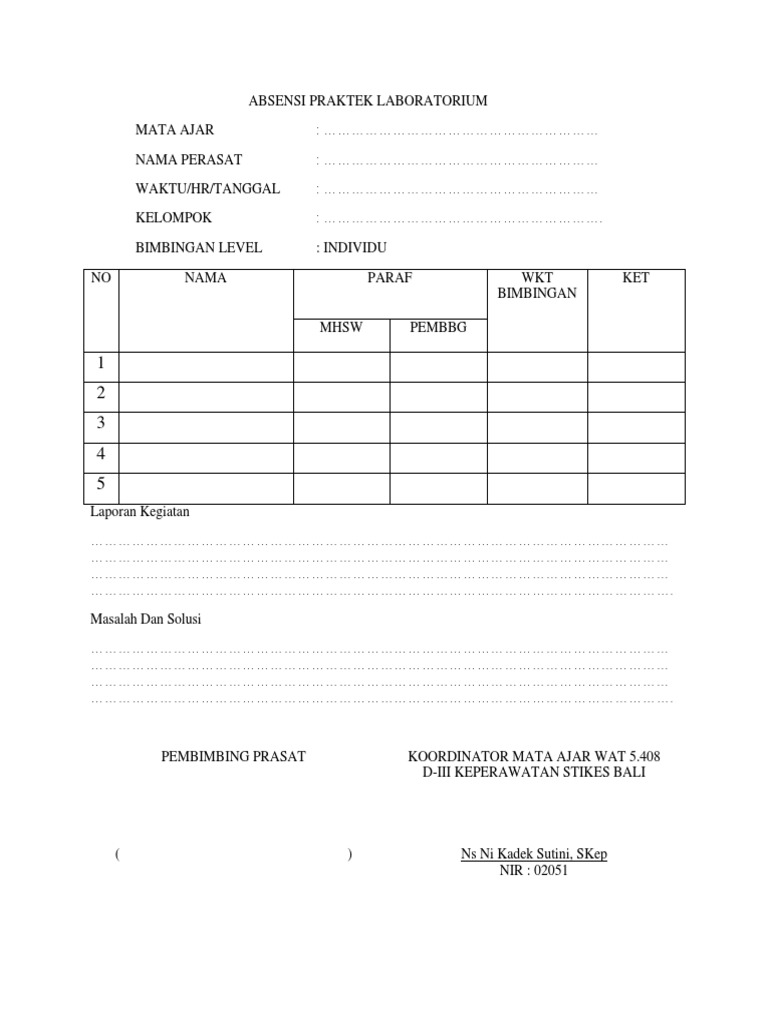 Absensi Praktek Laboratorium | PDF
