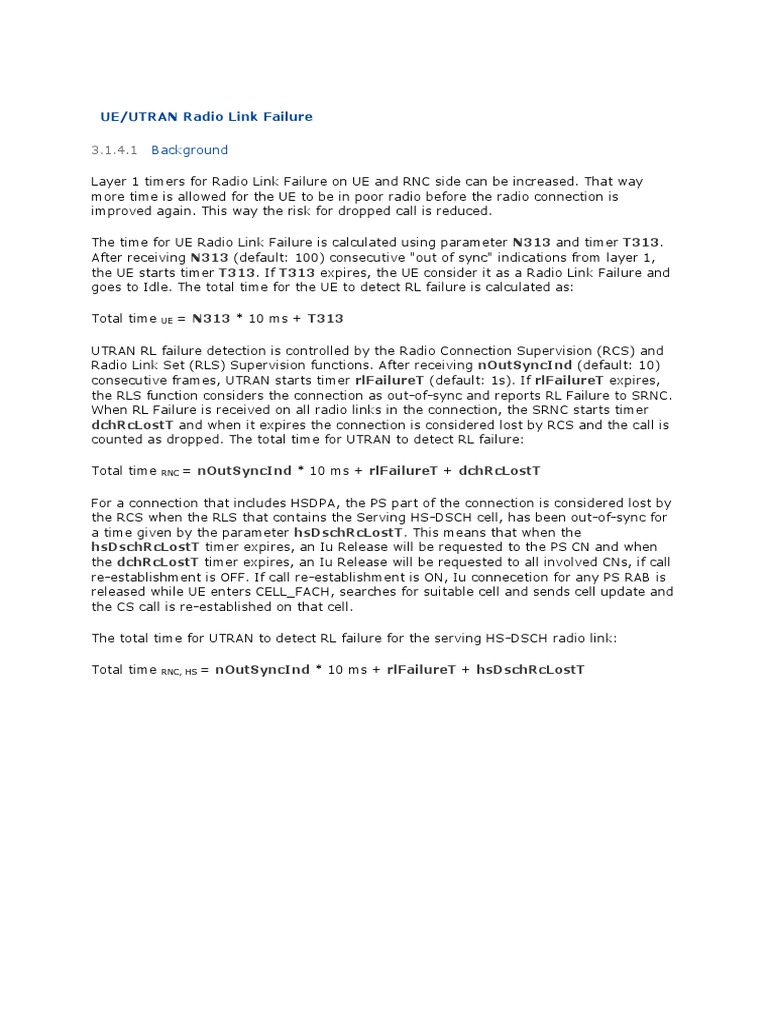 UTRAN Radio Link Failure | PDF | Physical Layer Protocols | Data ...