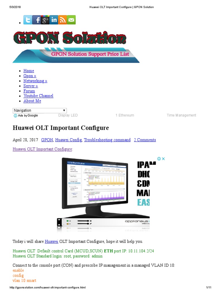 Huawei OLT Important Configure - GPON Solution | PDF | Internet Architecture | Computer Networking
