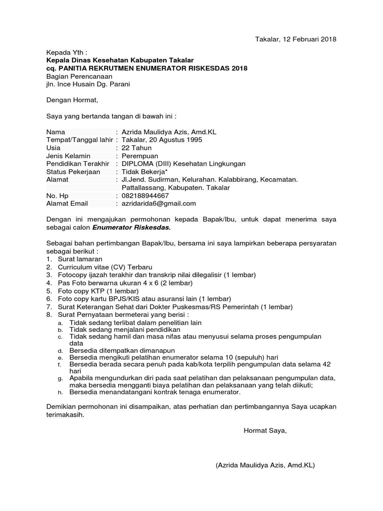 Surat Enumerator | PDF | Ilmu Sosial | Kesehatan Holistik