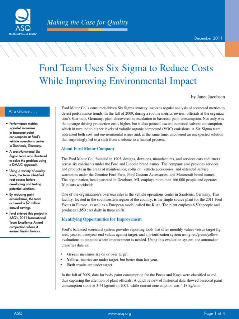 Ford's Six Sigma for Cost and Quality | PDF | Six Sigma | Ford Motor ...