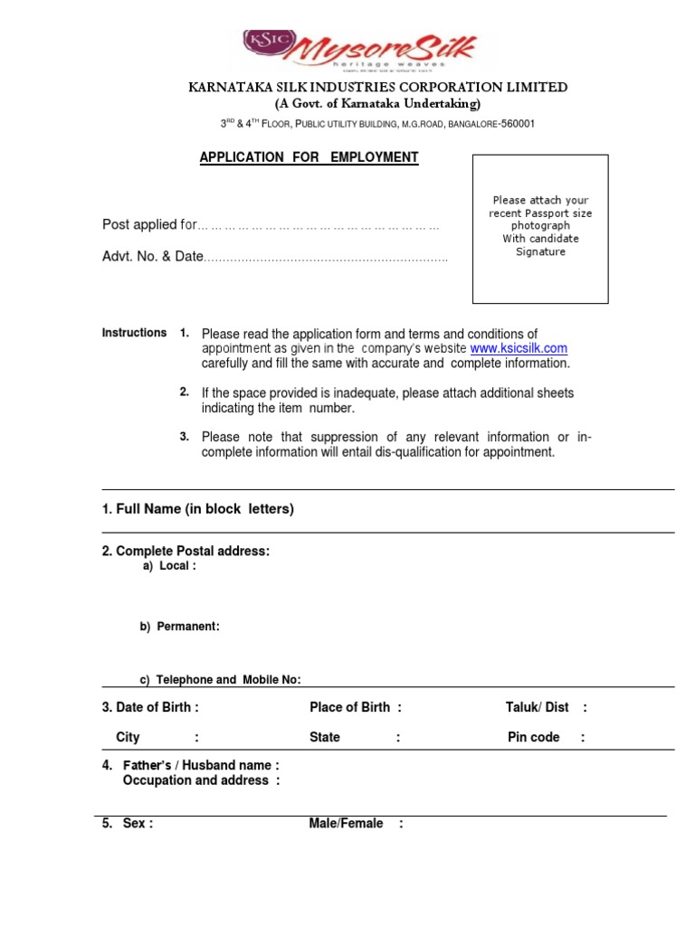 Application Form KSIC | PDF | Government | Social Institutions