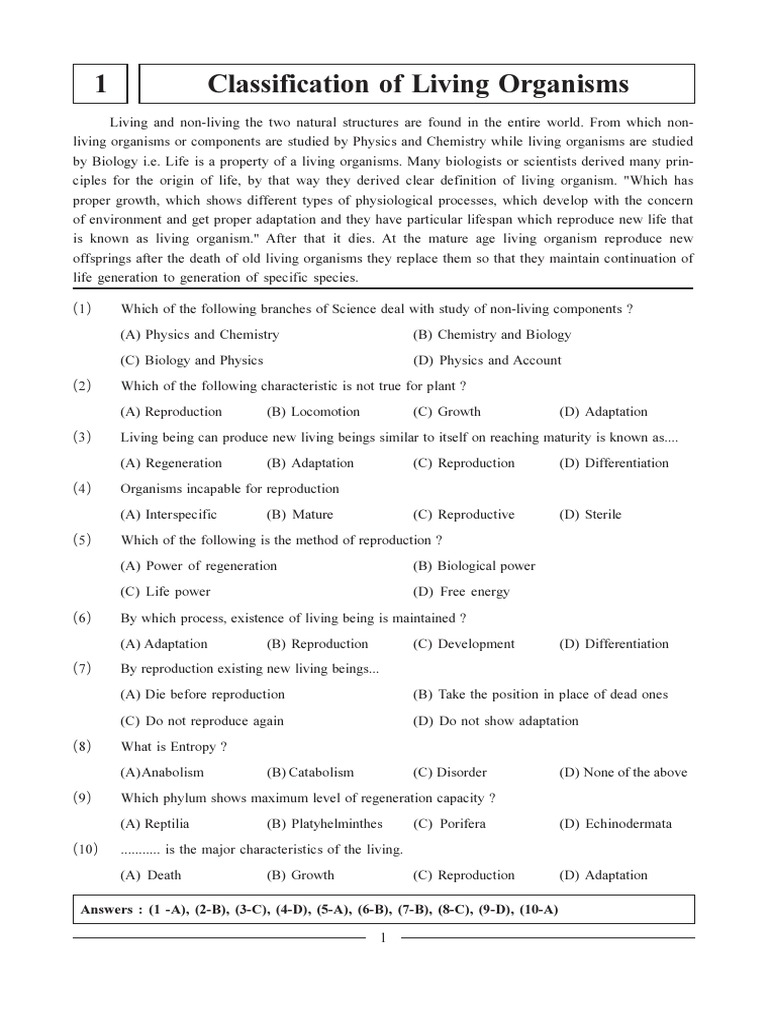 Chapter-1 Classification of Living Organism | PDF | Taxonomy (Biology ...