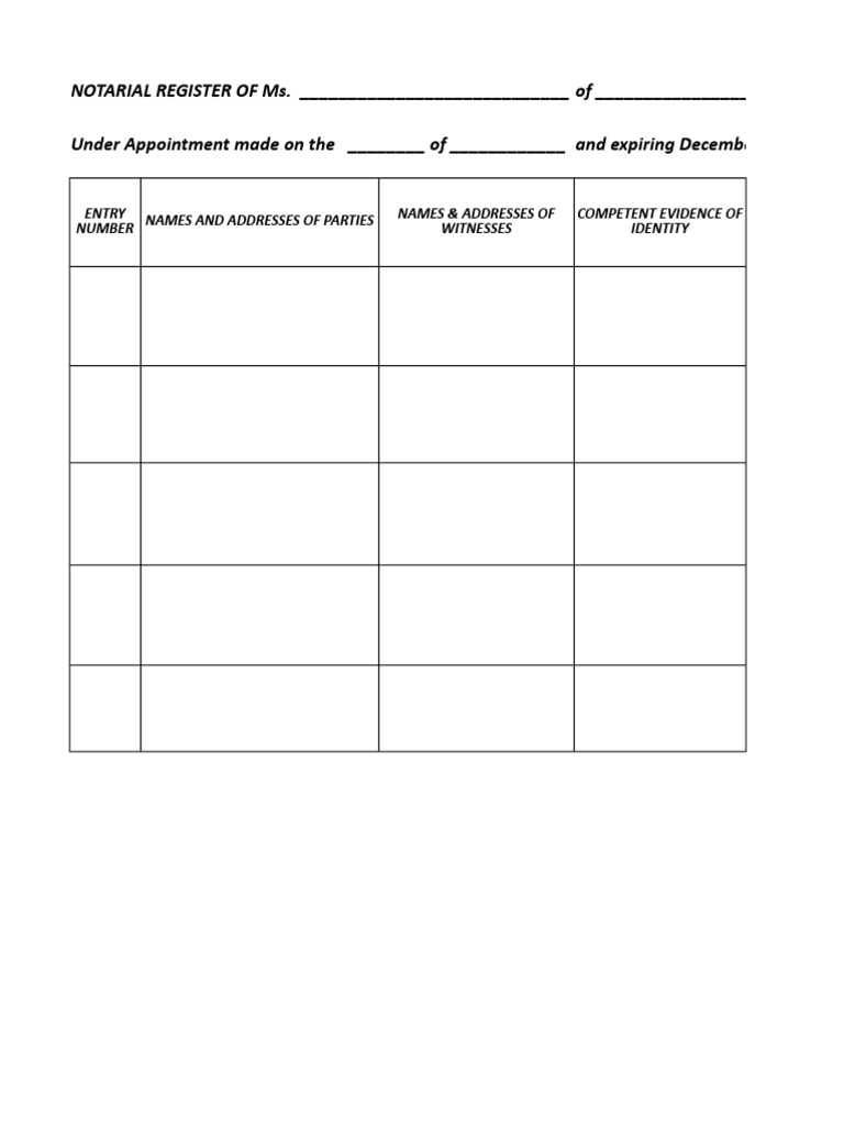 Notarial Register Template Philippines | PDF | Law | Politics