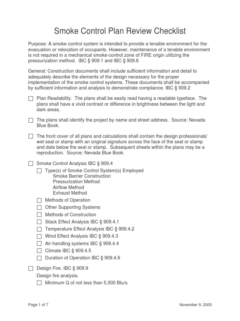 Smoke Control Plan Review Checklist 11-05 | PDF | Duct (Flow ...