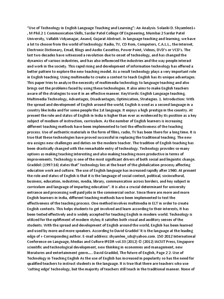Use of Technology in English Language Teaching and Learning | PDF ...