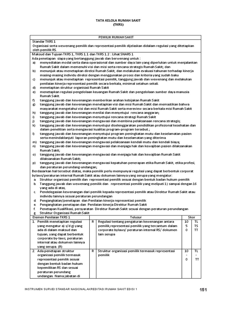 Instrumen SNARS TKRS | PDF