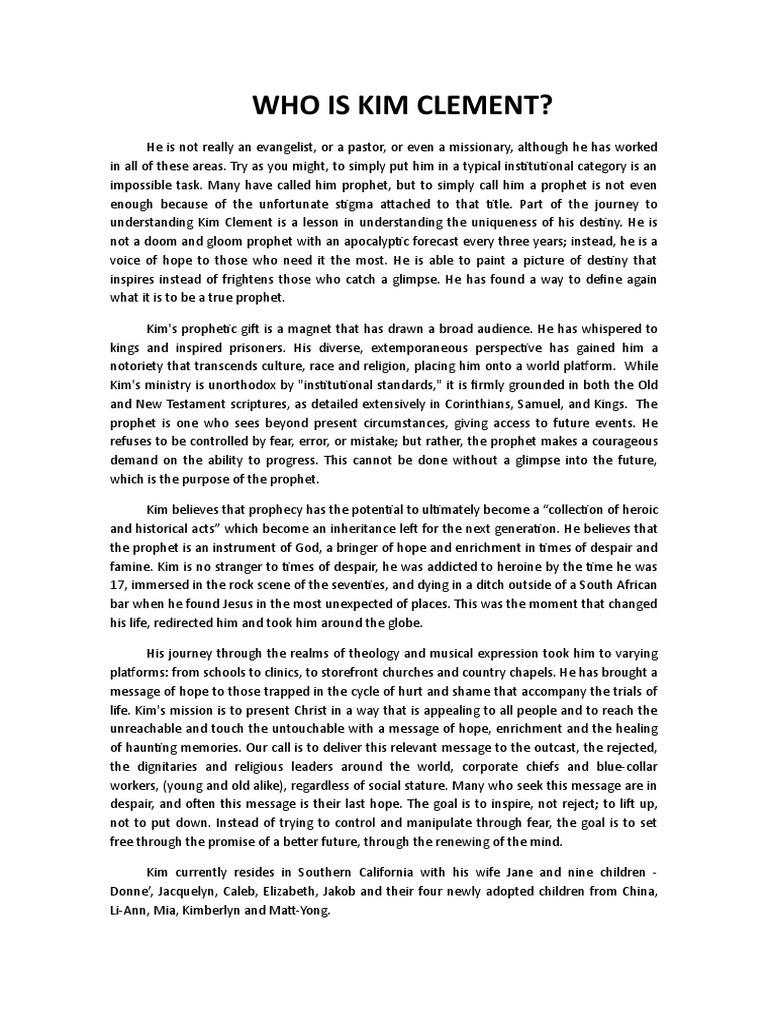 Who Is Kim Clement | PDF | Prophet | Prophecy