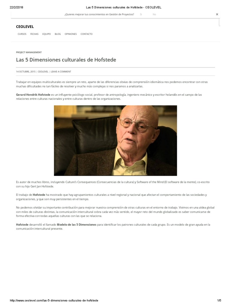 Las 5 Dimensiones Culturales de Hofstede - CEOLEVEL | PDF ...