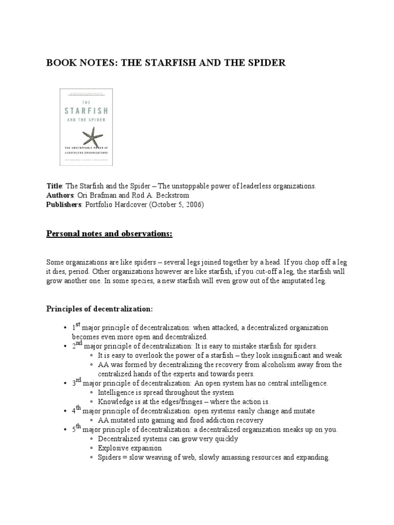 BOOK NOTES 2008 06 The Starfish and The Spider | PDF | Creativity | Nature