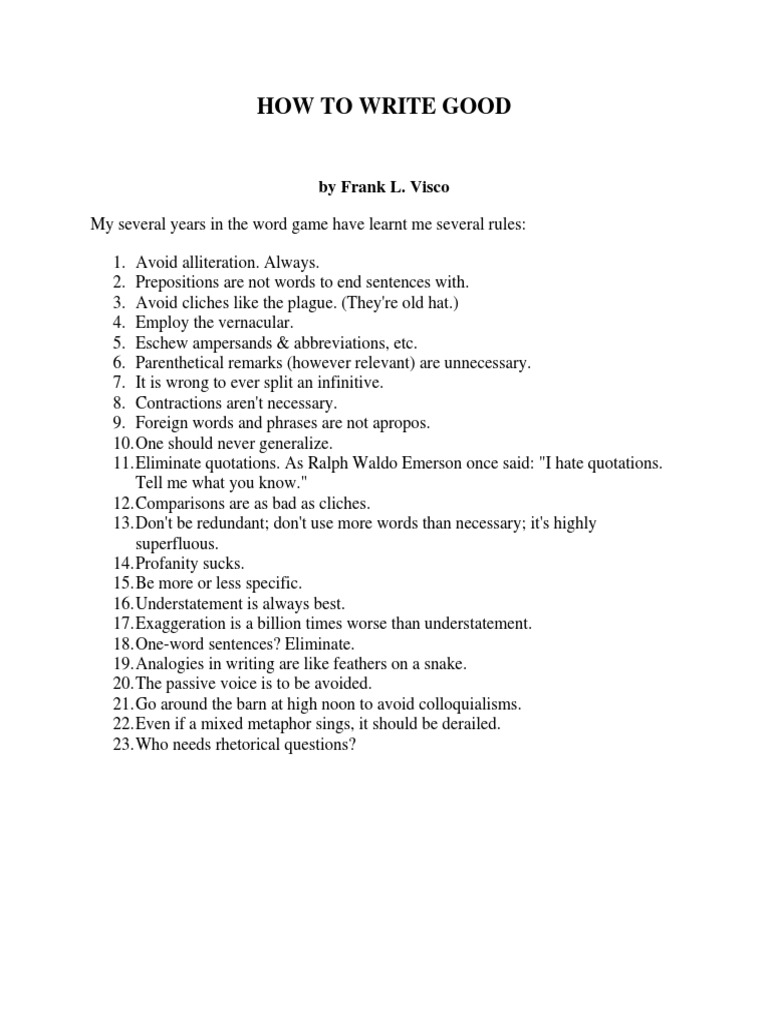 How To Write Good: by Frank L. Visco | Download Free PDF | Onomastics ...