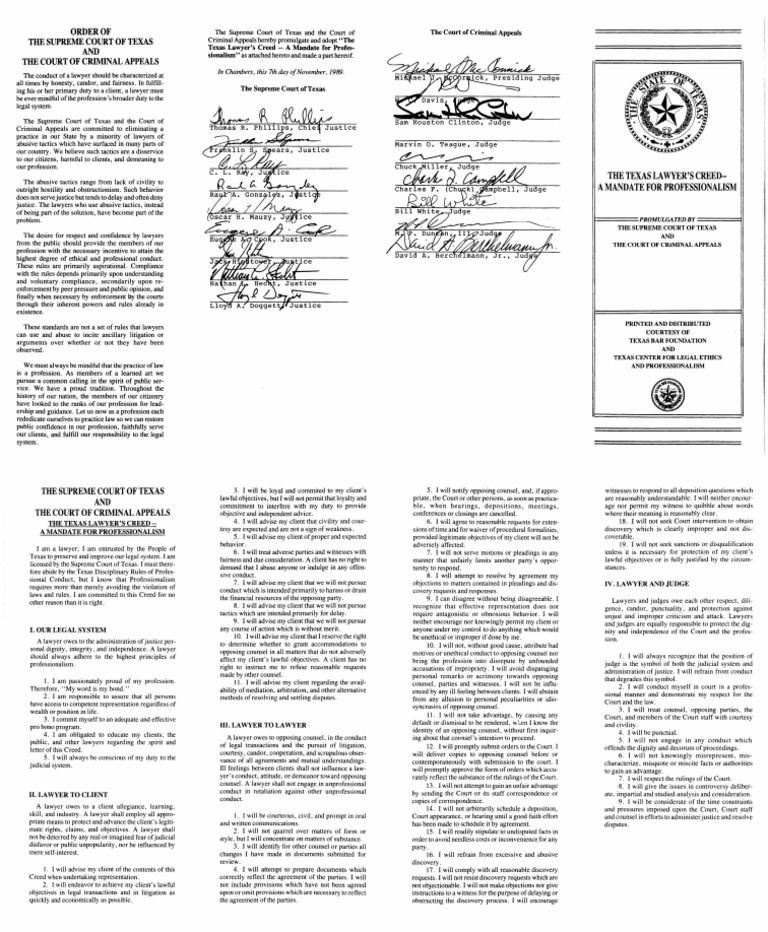 The Texas Lawyer's Creed: A Mandate for Professionalism Promulgated by ...