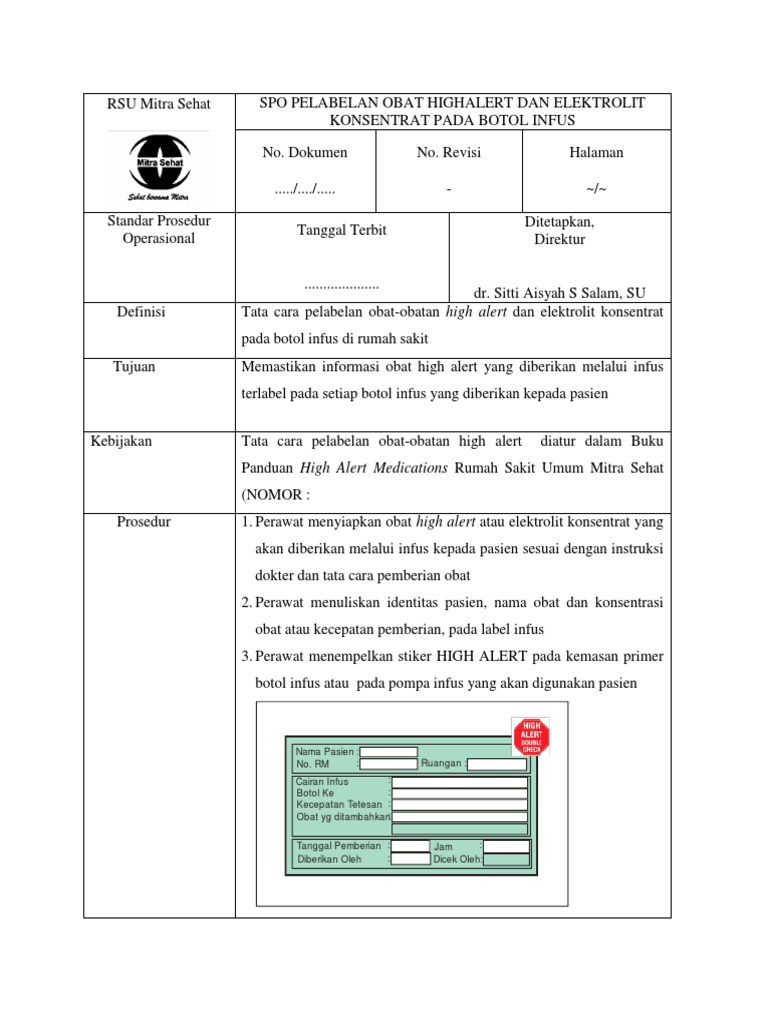 Spo Pelabelan Infus | PDF