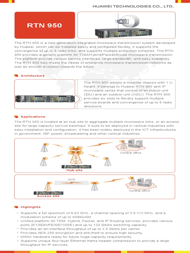 (Brochure) Huawei RTN 950 | PDF | Computer Network | Computer Networking