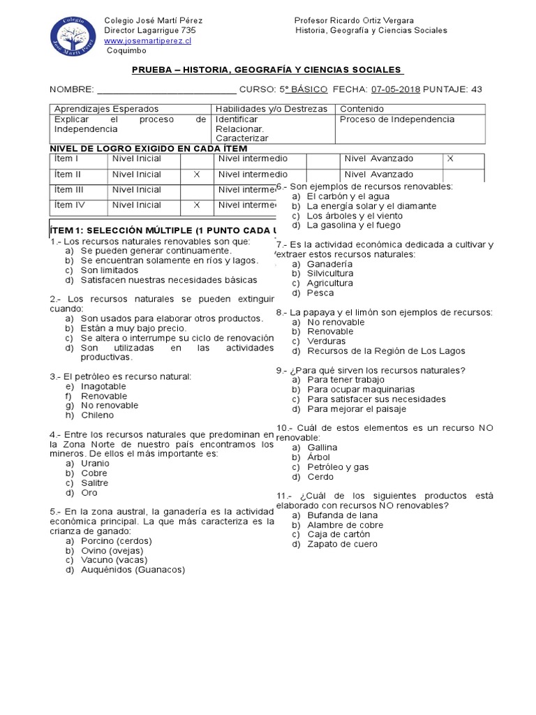 Prueba Recursos Naturales | PDF | Oveja | Agricultura