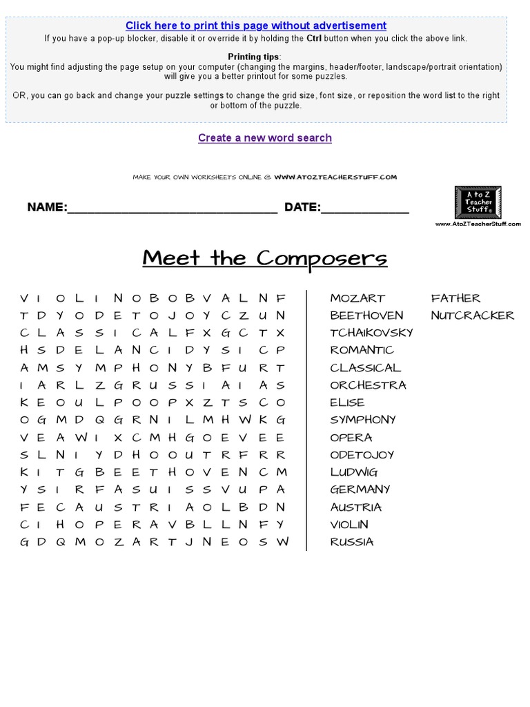 Composer's Word Search | PDF | Composers | Musical Compositions