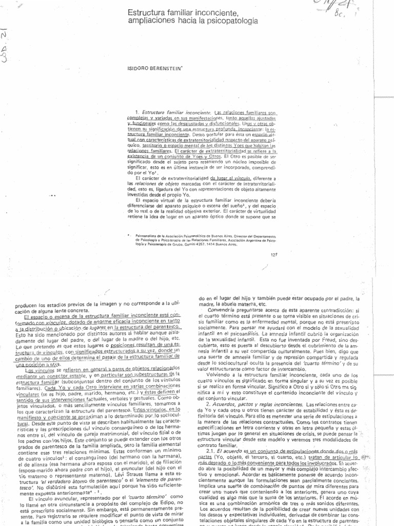 Berenstein - La Estructura Familiar Inconciente Pag 127 A 141 PDF | PDF ...