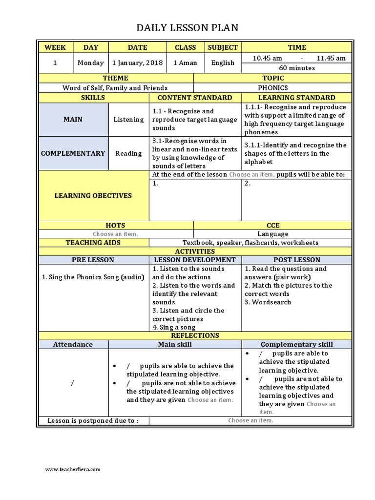 Daily Lesson Plan: Choose An Item | PDF | Phonics | Lesson Plan