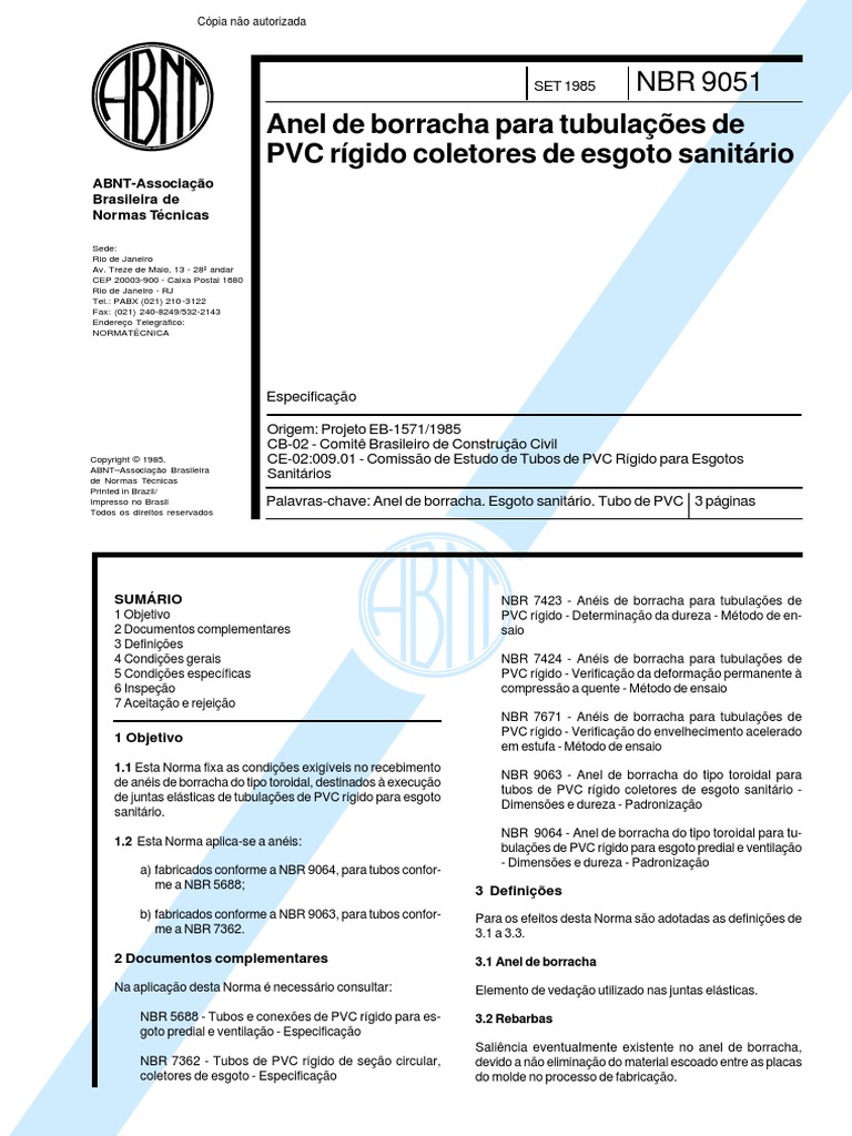 ABNT NBR 9051 - Anel de Borracha para Tubulações de PVC Rígido ...
