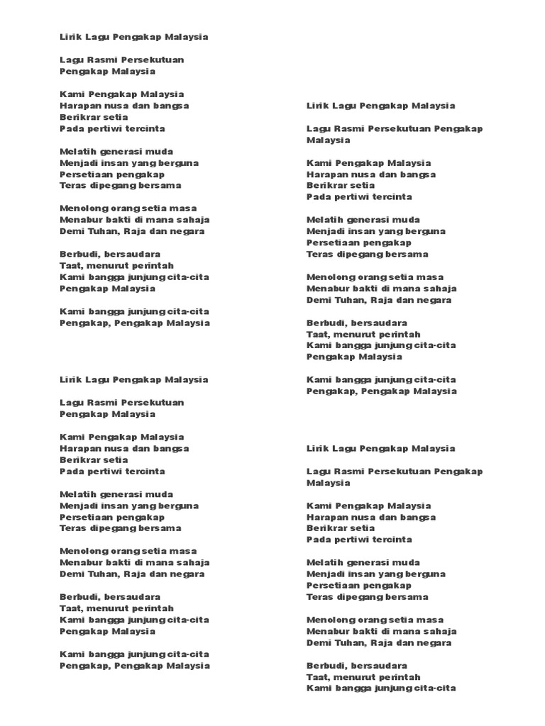 Lirik Lagu Pengakap Malaysia | PDF