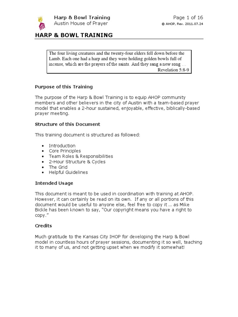 Training Harp & Bowl | PDF | Prayer | Religious Behaviour And Experience