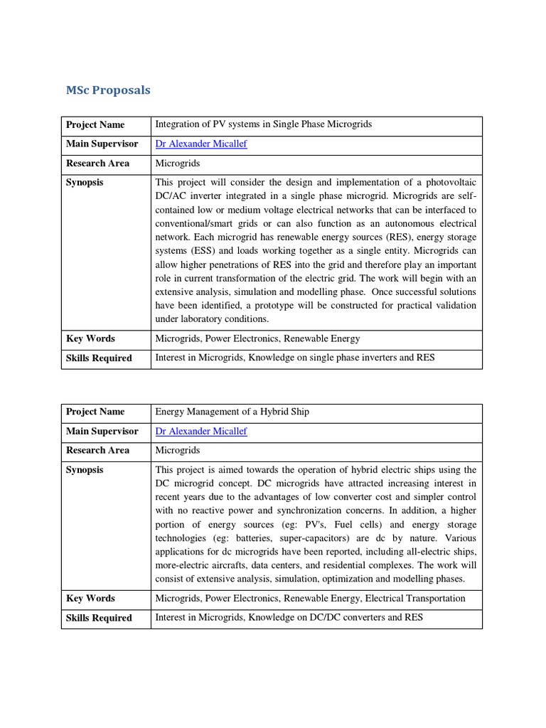 MSC Proposals: Project Name Main Supervisor Research Area Synopsis ...