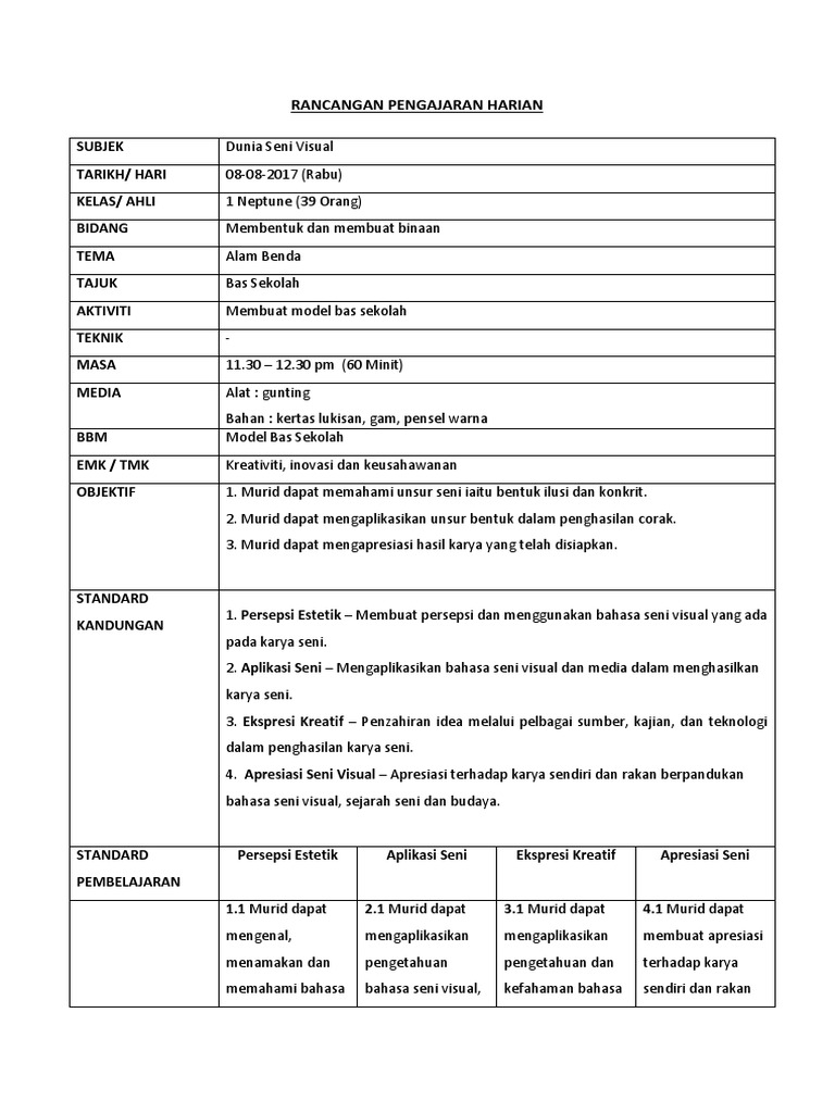 RPH Model Bas Sekolah | PDF