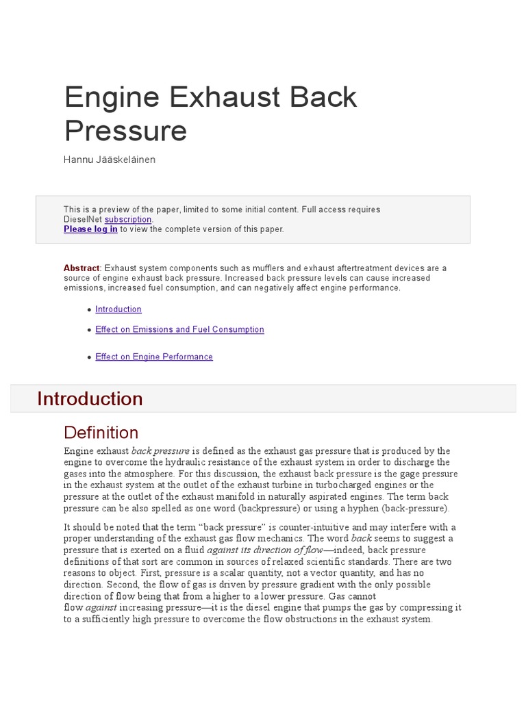 Engine Exhaust Back Pressure | Download Free PDF | Internal Combustion ...