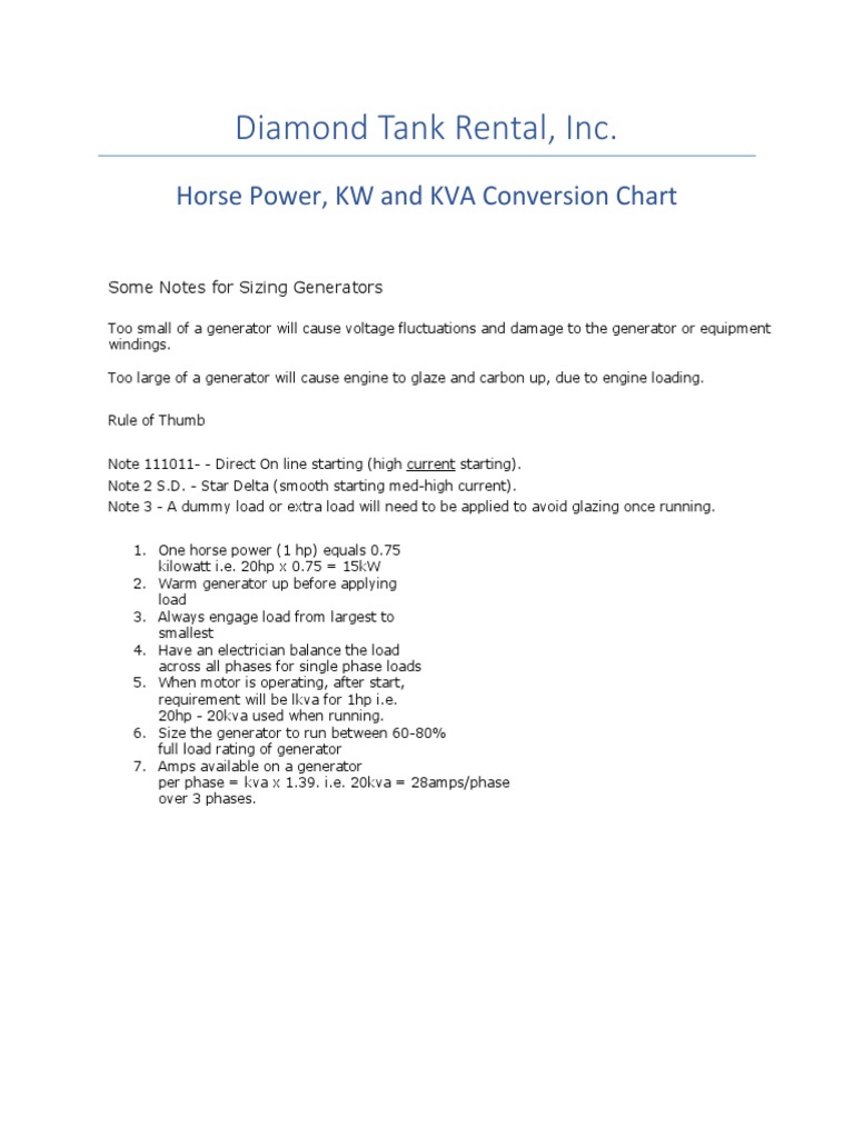 Horse Power KW and KVA Conversion Chart | Download Free PDF ...