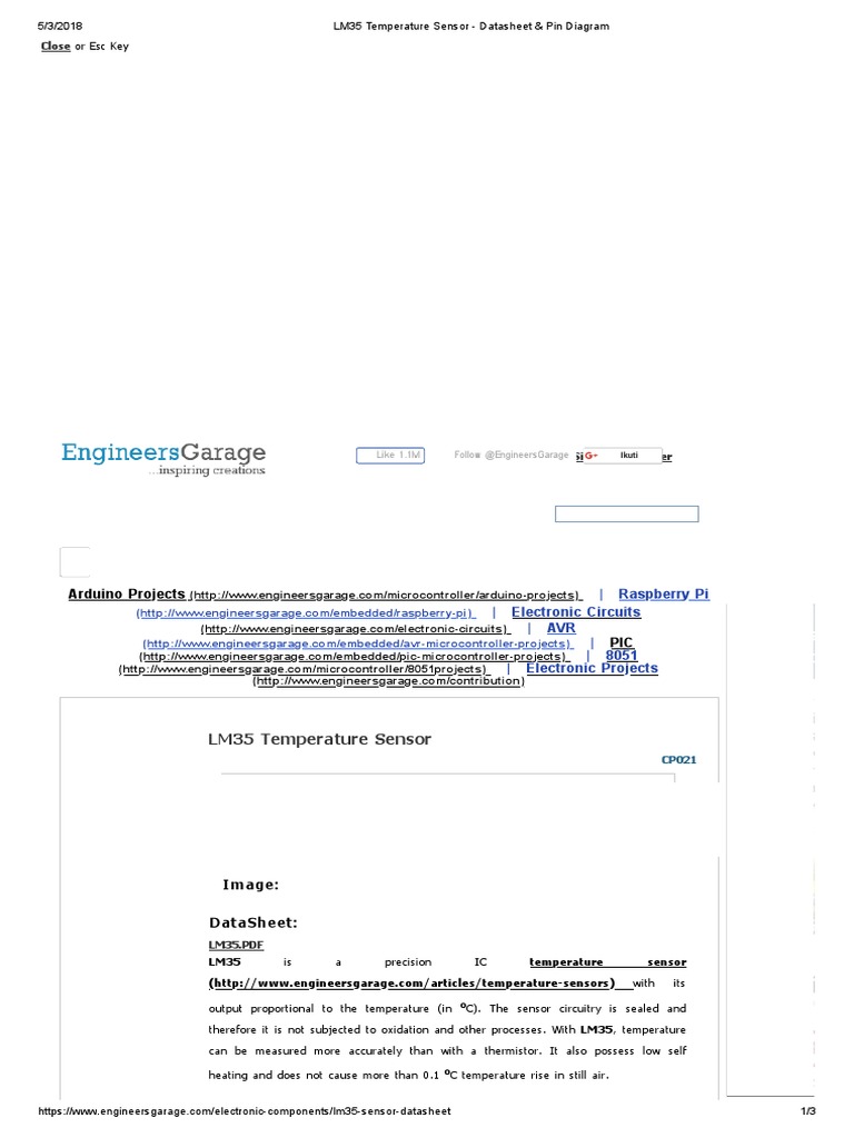 LM35 Temperature Sensor - Datasheet & Pin Diagram | PDF | Thermometer ...