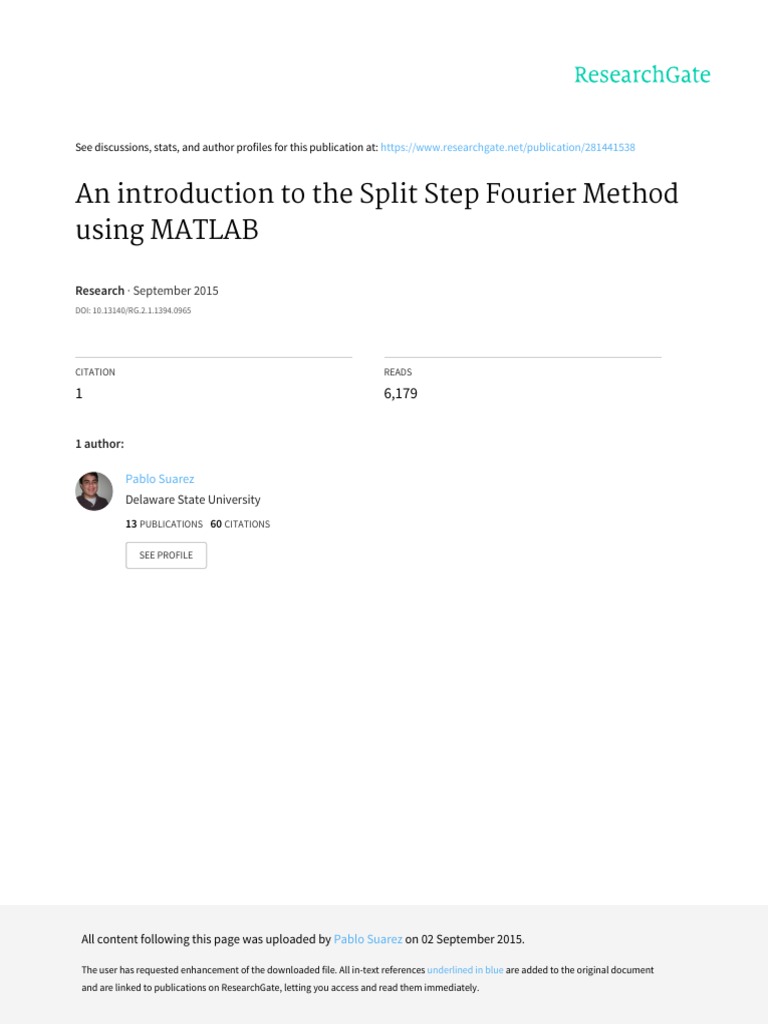 An Introduction To The Split Step Fourier Method Using Matlab Pdf 3516