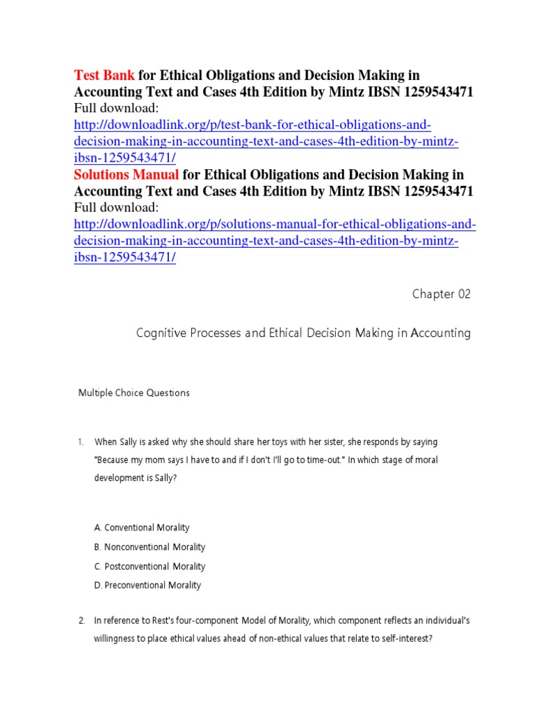 Test Bank For Ethical Obligations and Decision Making in Accounting ...