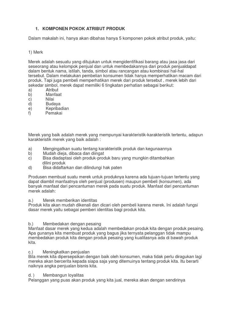 Komponen Pokok Atribut Produk | PDF