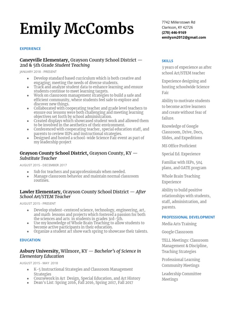 Emily Mccombs Teacher Resume 2 | PDF | Individualized Education Program ...