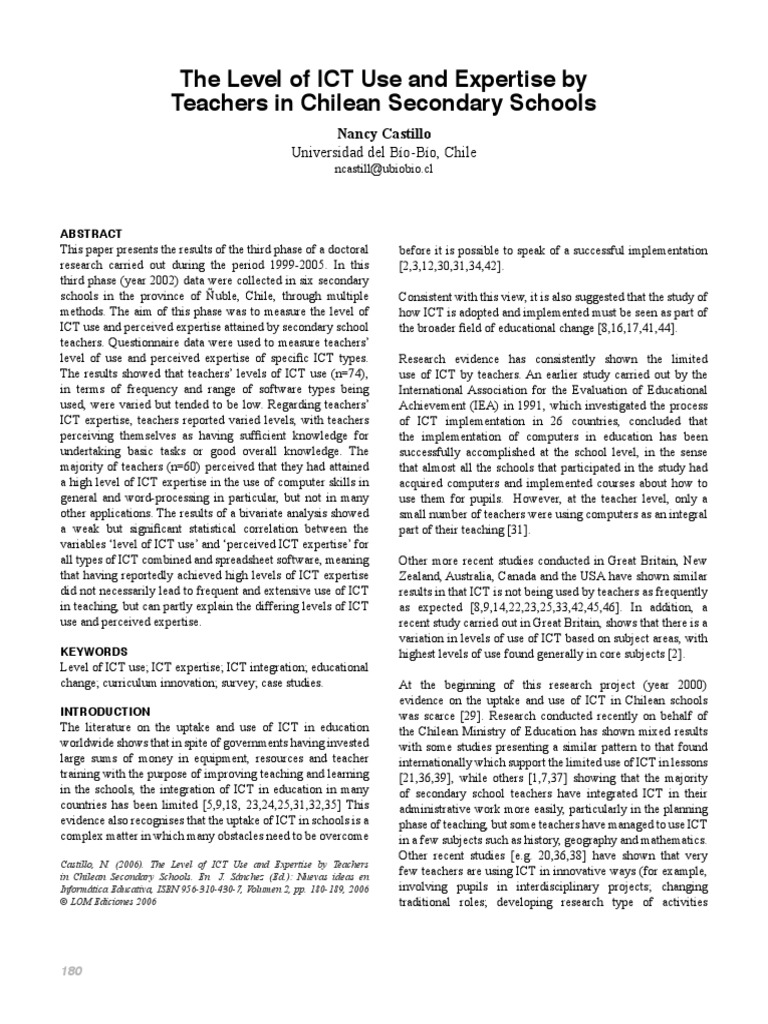 The Level of ICT Use and Expertise by Te PDF | PDF | Educational ...