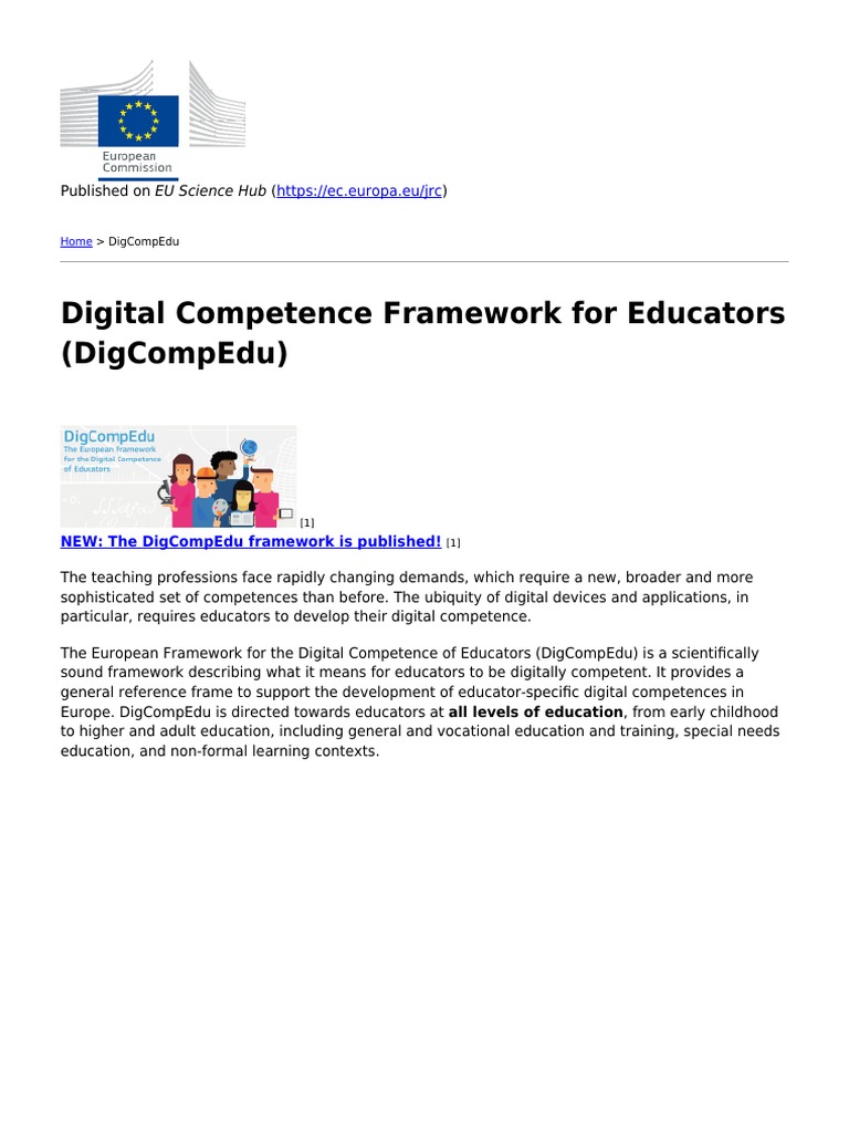 Eu Science Hub - Digital Competence Framework For Educators Digcompedu ...