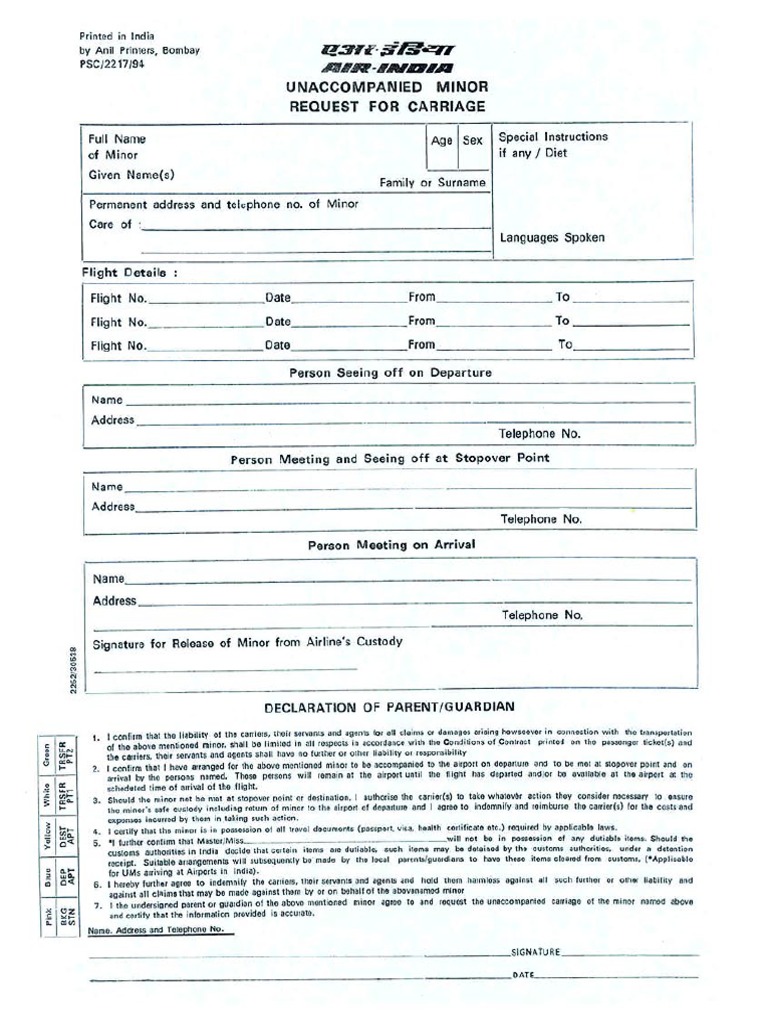 Unaccompanied Minor - Rules Air India PDF | PDF