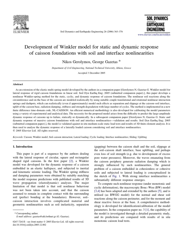 Gerolymos N and Gazetas G - Development of Winkler Model For Static and Dynamic Response of ...